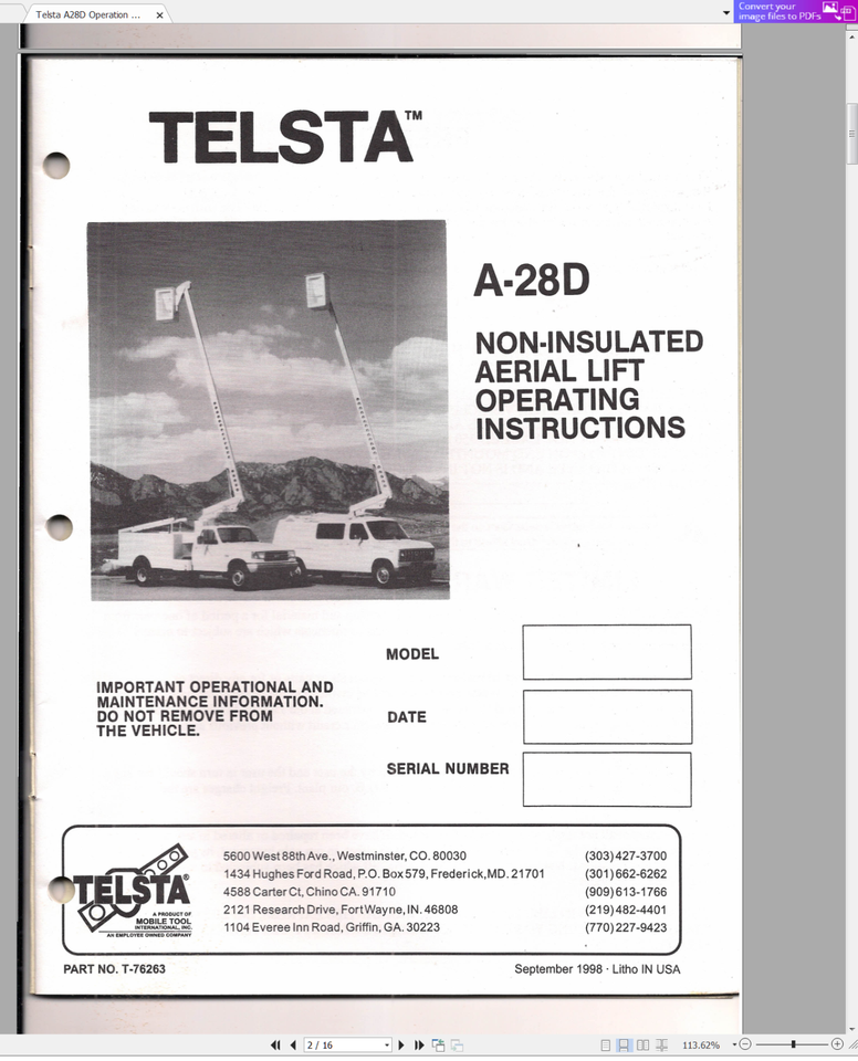 Telsta Bucket A-28D Boom Truck Lift Crane Service | eBay