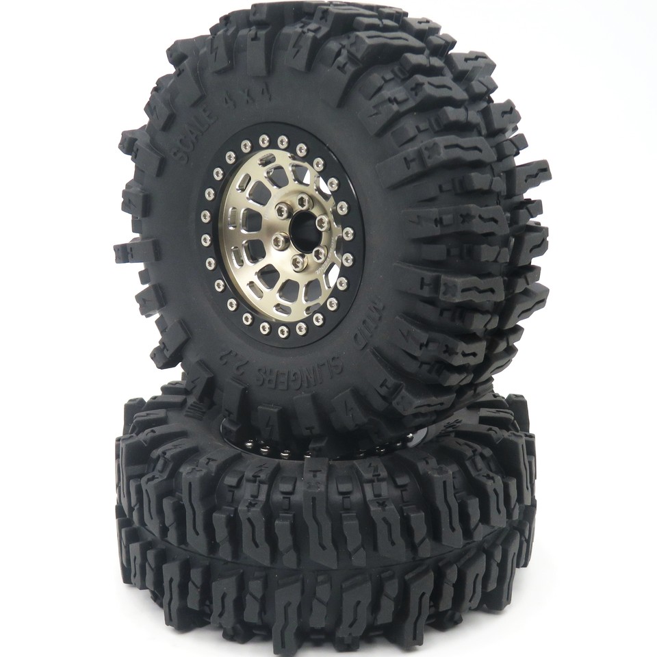 4x RC 2.2 Mud Slingers Crawler Tires 124mm & Negative Offset 2.2 ...