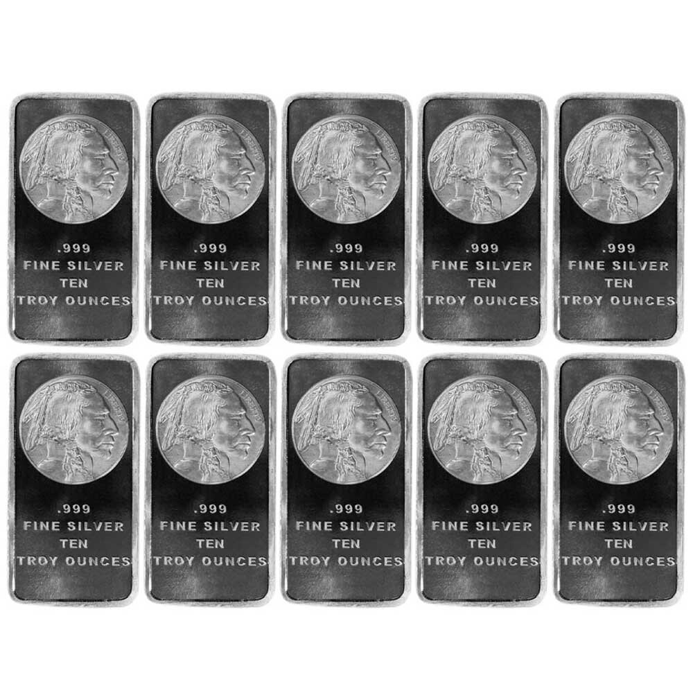 Lot of 10 - 10 Troy oz Buffalo .999 Fine Silver Bar Sealed | eBay