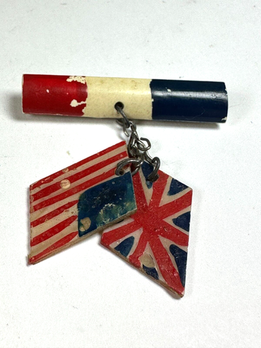 Vintage Brooch WWII Allies Flag UK USA France Pin Celluloid Early ...