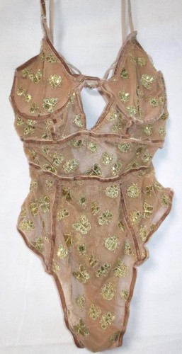 FOR LOVE & LEMONS Skivvies Gold Thread / Sequin Butterflies Sheer ...