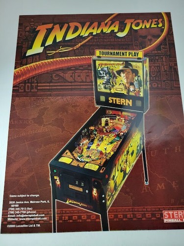 Flyer STERN=INDIANA JONES PINBALL ARCADE advertisement original see pic ...