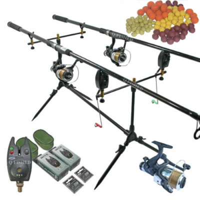 FULL CARP FISHING SET UP 2 X RODS + 2 X REELS + ROD POD + ALARMS ...