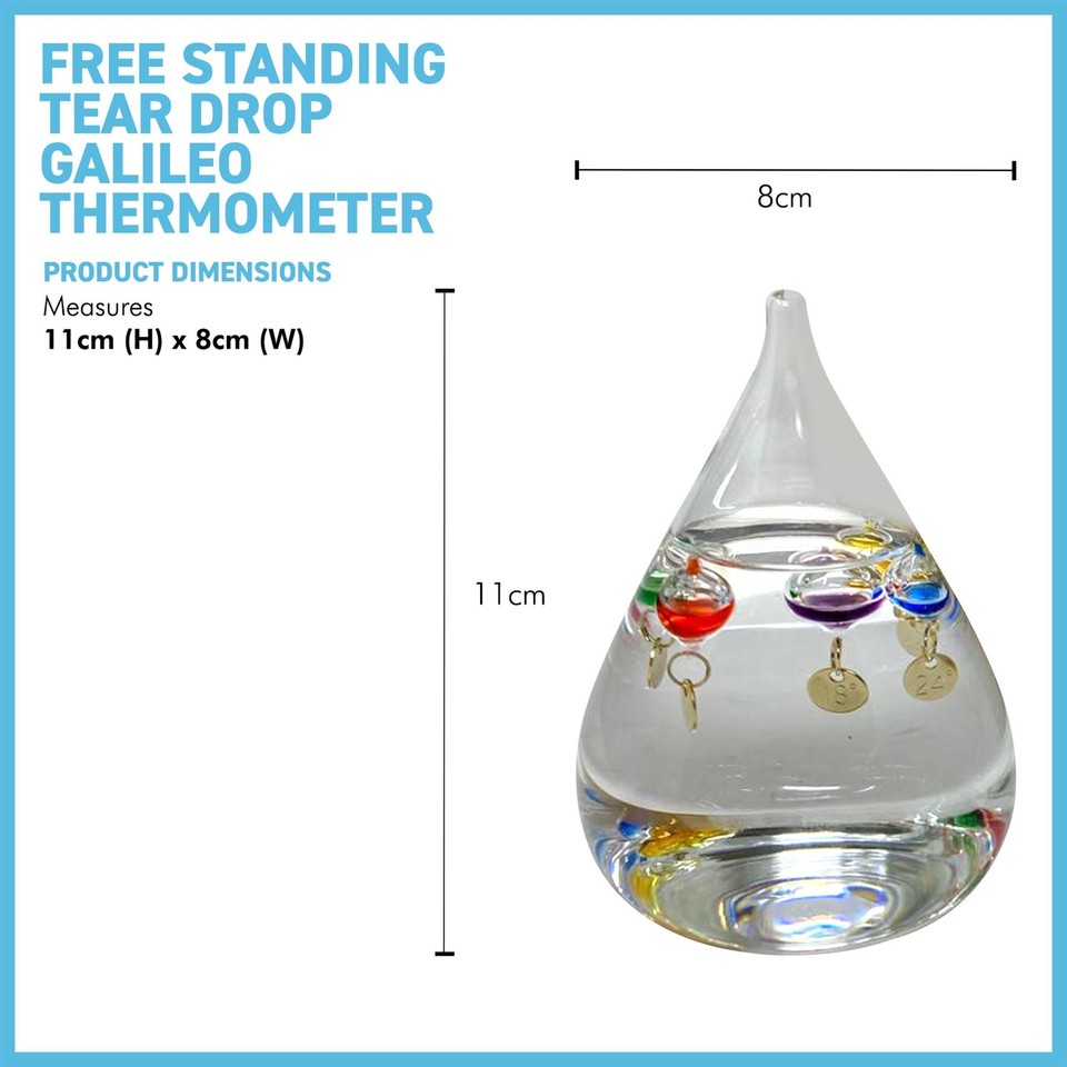 TEAR DROP shaped GALILEO THERMOMETER with five floating globes | eBay