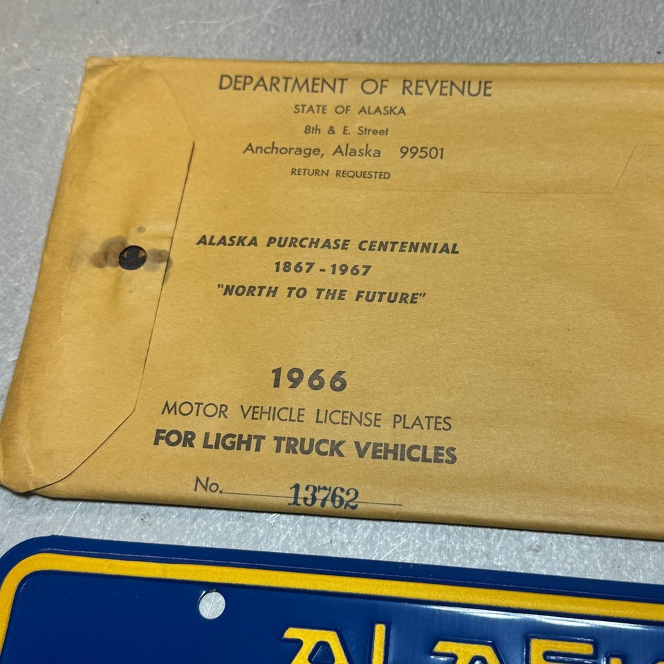 Original NOS 1966 Alaska License Plate With Original Package #LT 13762 ...