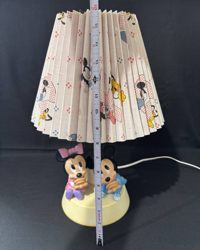 Disney Nursery Lamp Nightlight Baby Mickey & Minnie Mouse 1984 Pleated ...