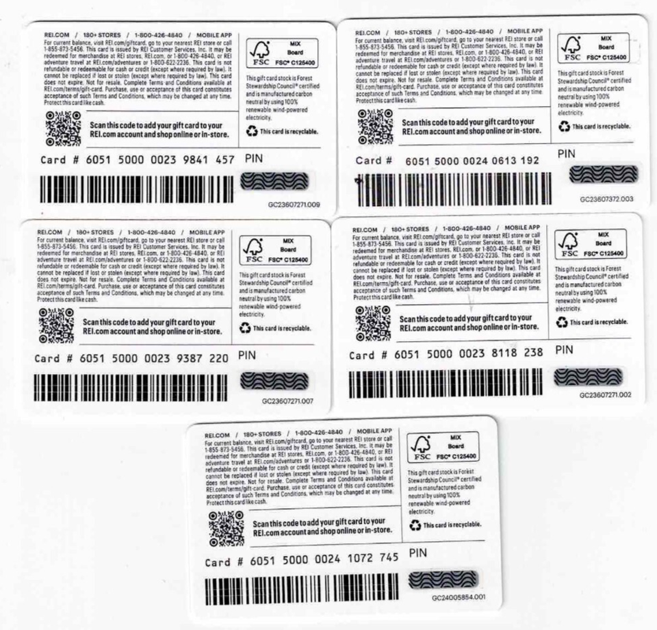 REI Gift Card LOT of 5 - Camping, Outdoors, Bears, Mountains - Set A ...