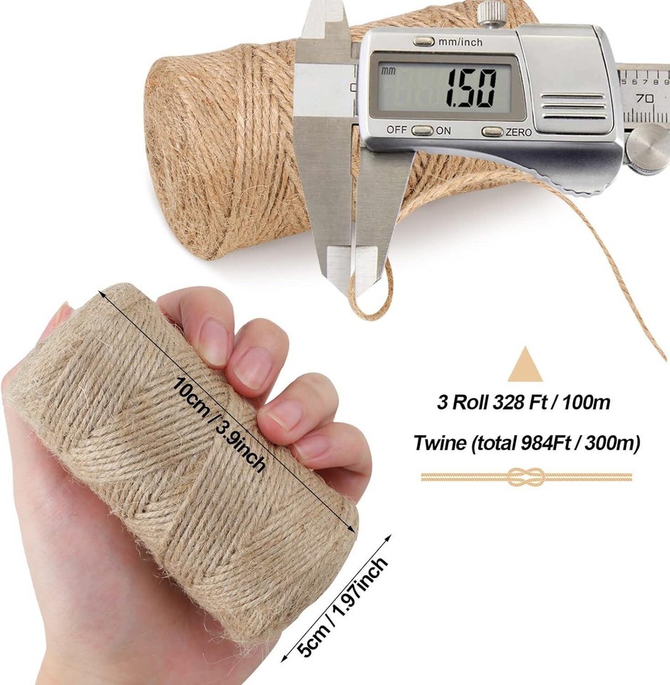 984 Ft Natural Jute Twine, Twine String, 3ply Thin Ribbon Hemp Twine ...