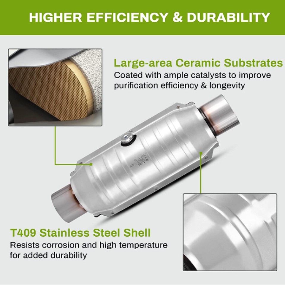 2*2.5"Inlet/Outlet Catalytic Converter w/Heat Shield O2 Port For Ford ...