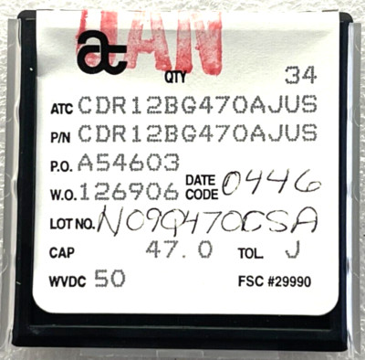 (17 PIECE LOT) CDR12BG470AJUS, Cap Ceramic 47pF 50V +90±20ppm/C 5% SMD ...