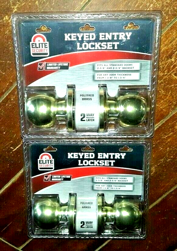 Lot of 2 Elite Security Keyed Entry Locksets ☆Polished Brass☆ For ...