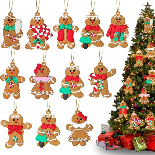 12x Gingerbread Man Christmas Tree Hanging Pendant Cute Kids Gift Decor ...