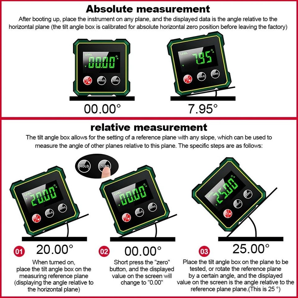 Digital Angle Finder Magnetic Protractor Laser Level Box Inclinometer ...