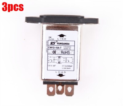 3Pcs Suppressor Power Line Noise Filter Emi Rfi Ac 250V 10A CW1D-10A-T ...