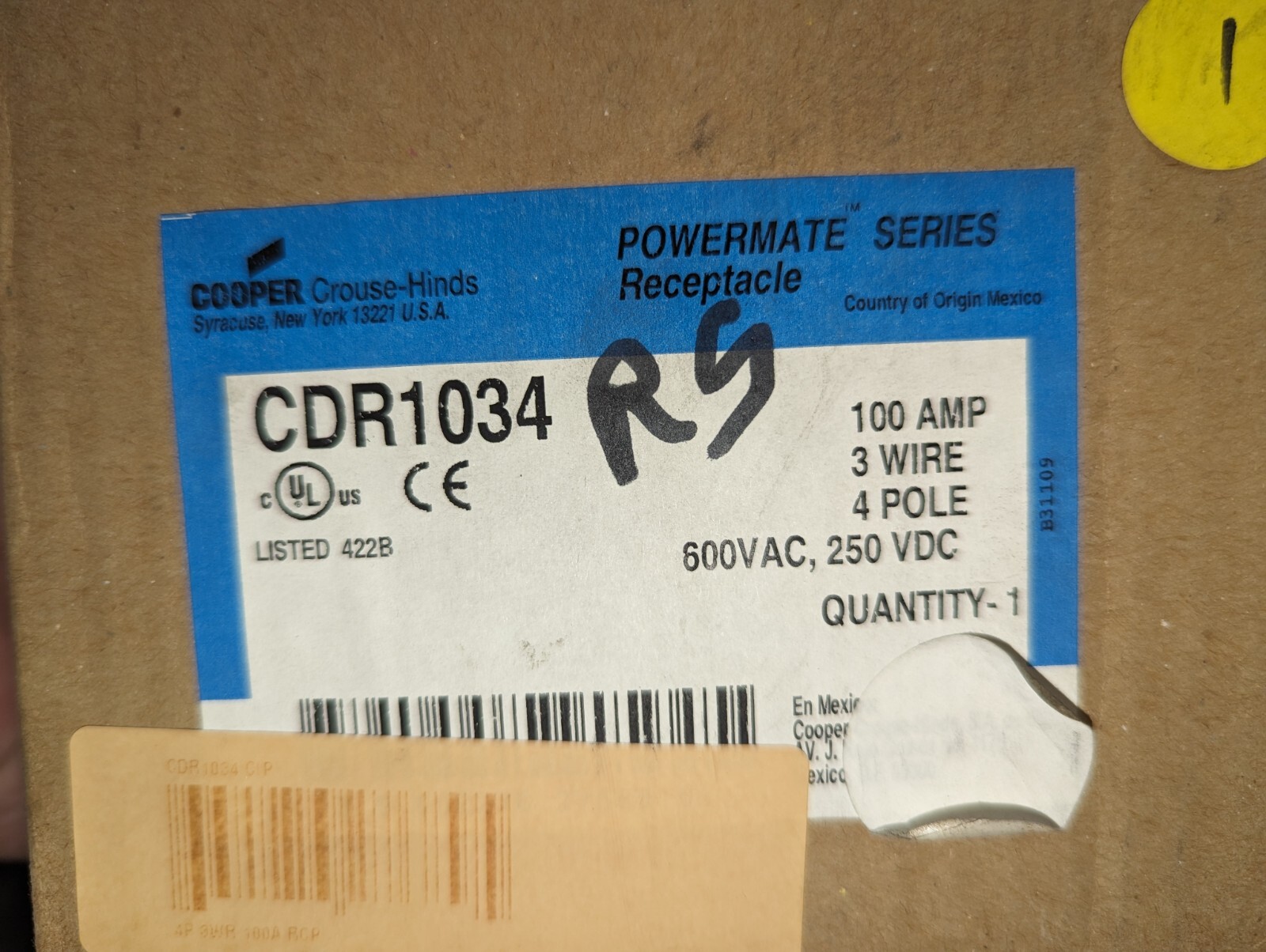 Crouse Hinds CDR1034RS 100A 3W 4P REVERSE SERVICE Pin & Sleeve ...