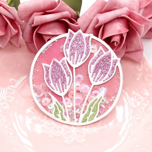 Flowers Tulips Circle Frame Metal Cutting Dies Scrapbooking Card Making ...