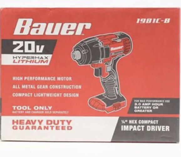 NEW BAUER 1981C-B 20V Impact Driver- Hypermax Lithium 1/4” Hex Drive ...