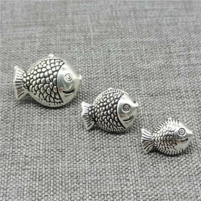 5pcs of 925 Sterling Silver Fish Beads 2-Sided for Bracelet Necklace ...