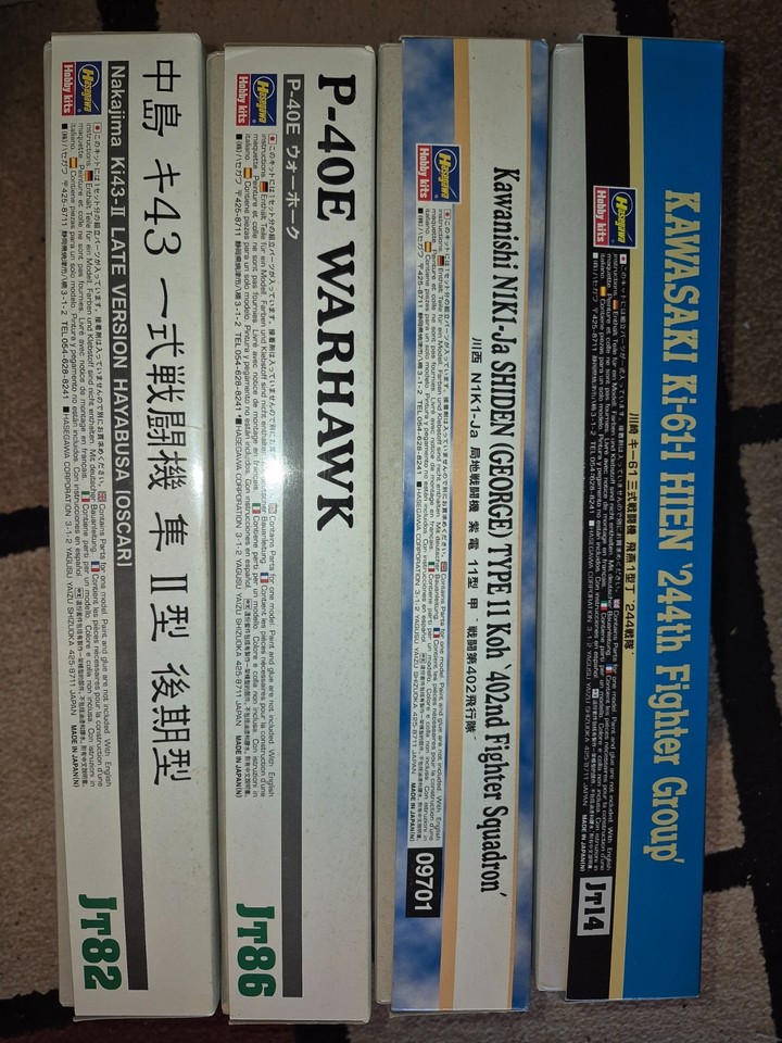 Set of 4 1/48 scale plastic Japanese Hasagawa model kits WWII and P-40 ...