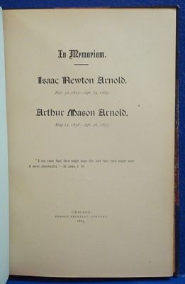 IN MEMORIAM/ISAAC NEWTON ARNOLD & A M ARNOLD/1885 Book | eBay