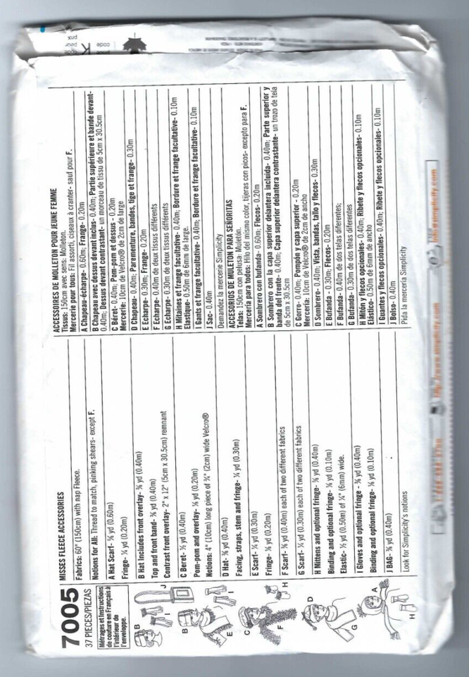 New Simplicity 7005 Misses Hats Scarf Mittens Beret Pattern One Size ...