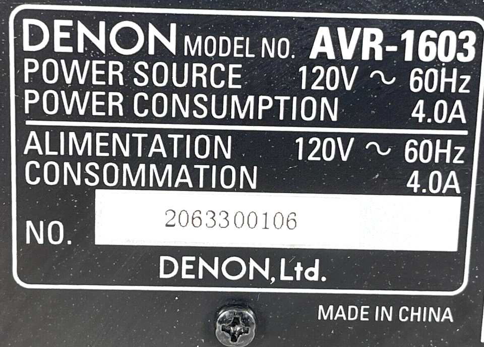 VTG Denon AVR-1603 AV Surround Sound Home Theater Receiver 5.1 Black ...