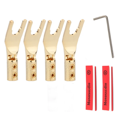 4PCS Copper Y Spade Connectors Fork Plug Audio HiFi Speaker Cable ...