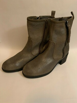 CLARKS Nevella Devon Metallic Taupe Leather Zip Ankle Boots Size 6.5 M ...