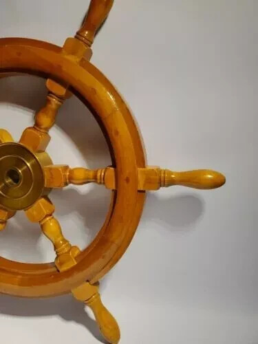 24" Wooden Antique Ships Wheel Nautical Pirate Brass Finishing - Wall ...