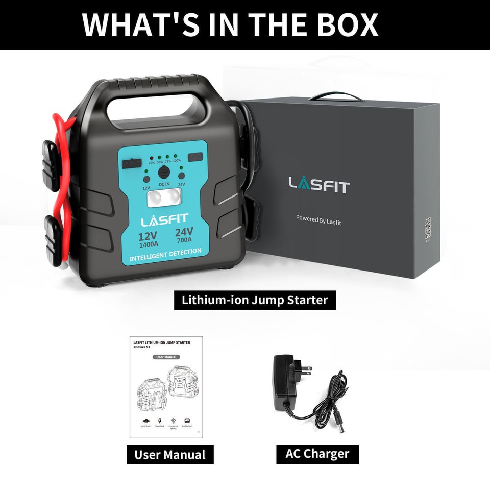 Truck Jump Starter 12V 24V Heavy Duty Battery Booster Jumper Box 1400 ...