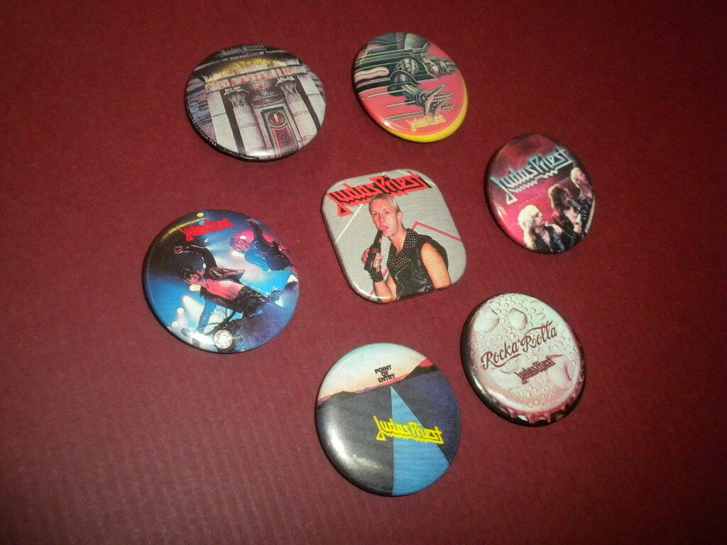 7 JUDAS PRIEST pins/pinbacks/buttons/badge heavy metal rock vintage LOT ...