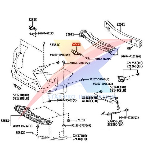 52536-0E060 Front Left Bumper Retainer For Lexus RX350 RX350L RX450h ...