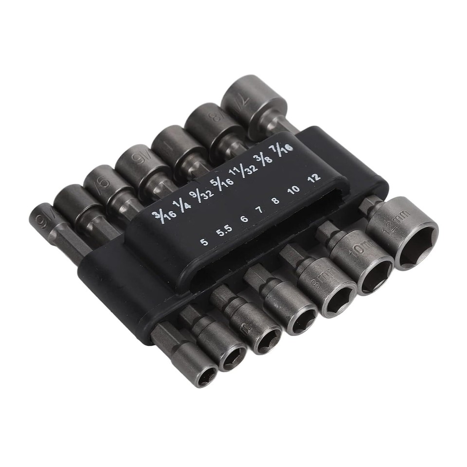 14 PCS Power Nut Driver Bit Set Quick Change MM & SAE Impact 1/4" Hex ...