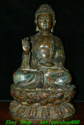 17" Old China Marked Purple Bronze Cloisonne Sakyamuni Tathagata Buddha ...