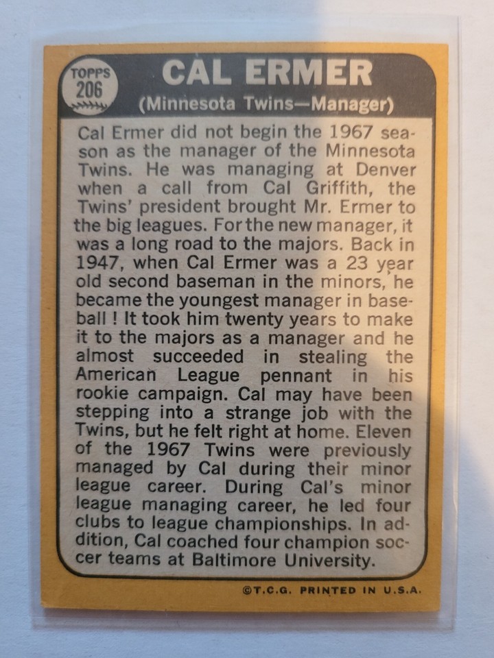 1968 TOPPS CAL ERMER #206 NM COMBINED SHIPPING | eBay