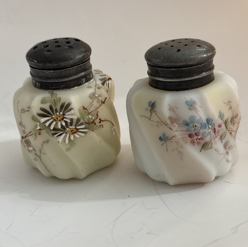 Antique EAPG Glass Salt & Pepper Wave Crest Shakers w/ Floral ...