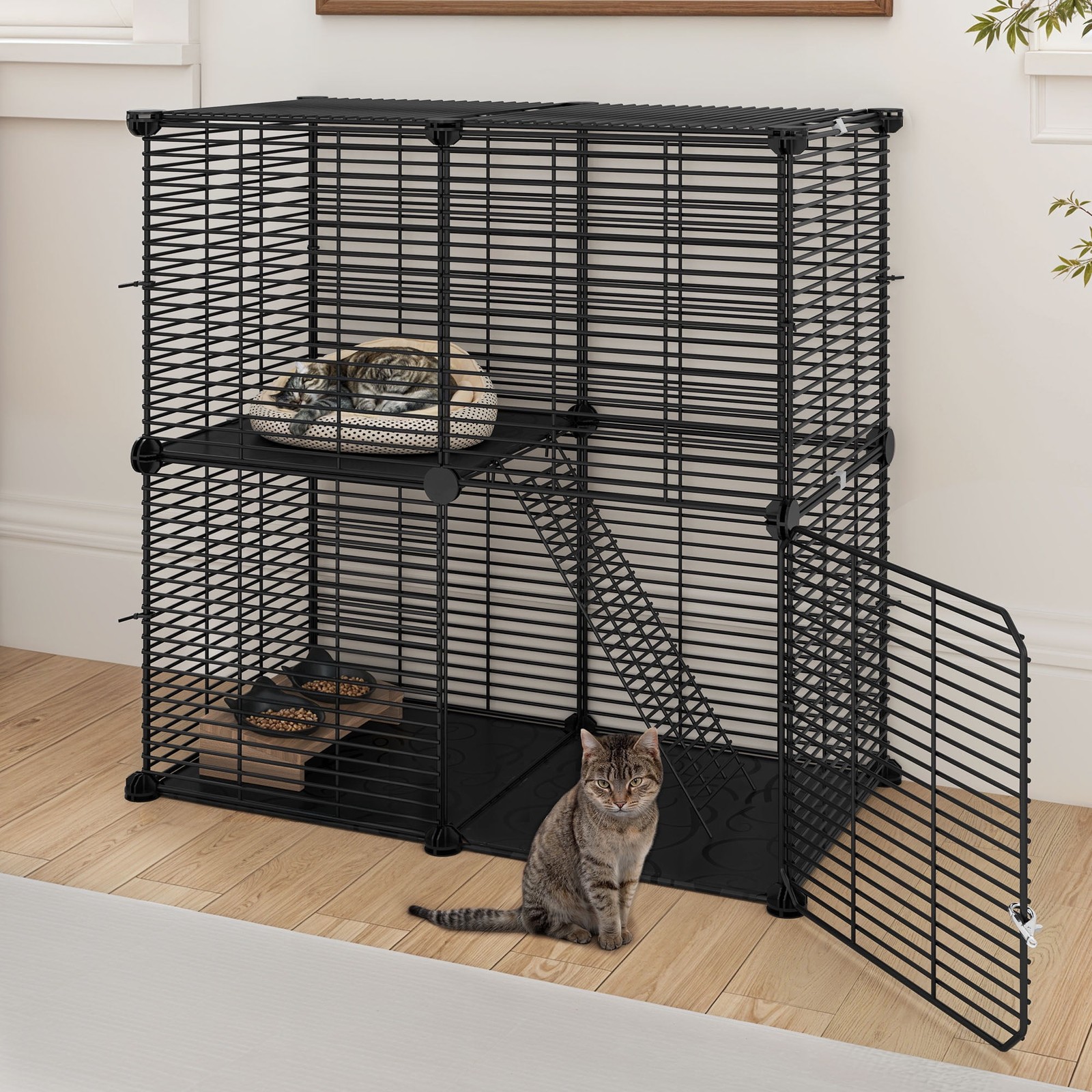2 Tier Cat Cage Indoor Cat Enclosures Kitten Cage DIY Pet Playpen for 1 ...