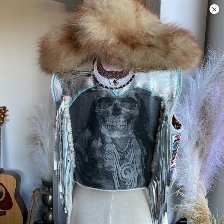 Native American Patches Fringe Vest festival southwes… - Gem