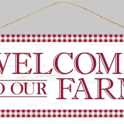 Welcome to our Farm sign, Red and White Plaid, door hanger, wreath ...