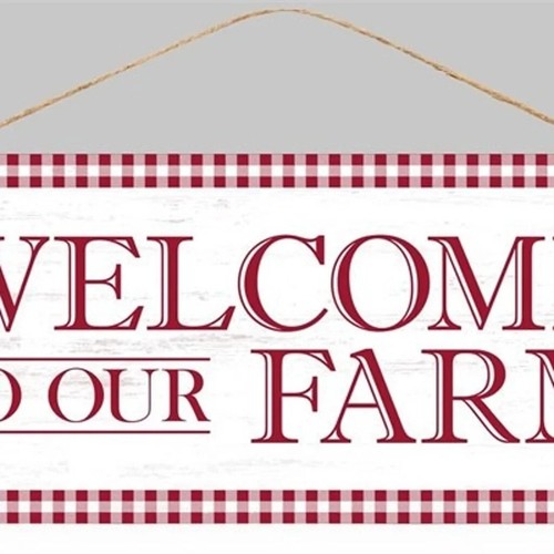 Welcome to our Farm sign, Red and White Plaid, door hanger, wreath ...