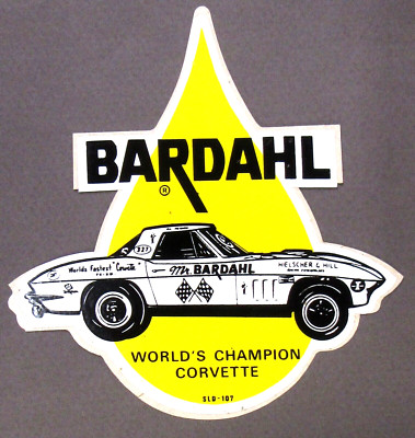 1960's BARDAHL OIL World's Champion Corvette peel-off sticker MINT 2b ...