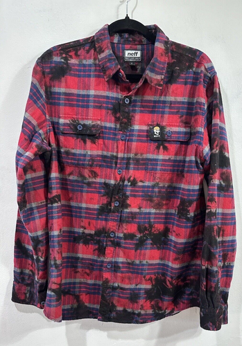 Neff Burger Boy Flannel Men's Multi Plaid Long Sleeve Button Up Shirt ...