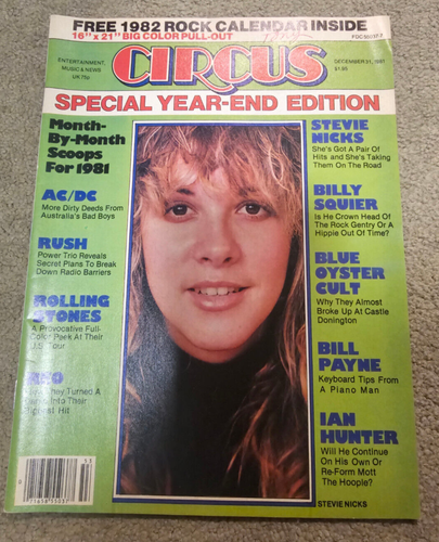 CIRCUS music magazine December 31, 1981 Stevie Nicks COMPLETE Calender ...