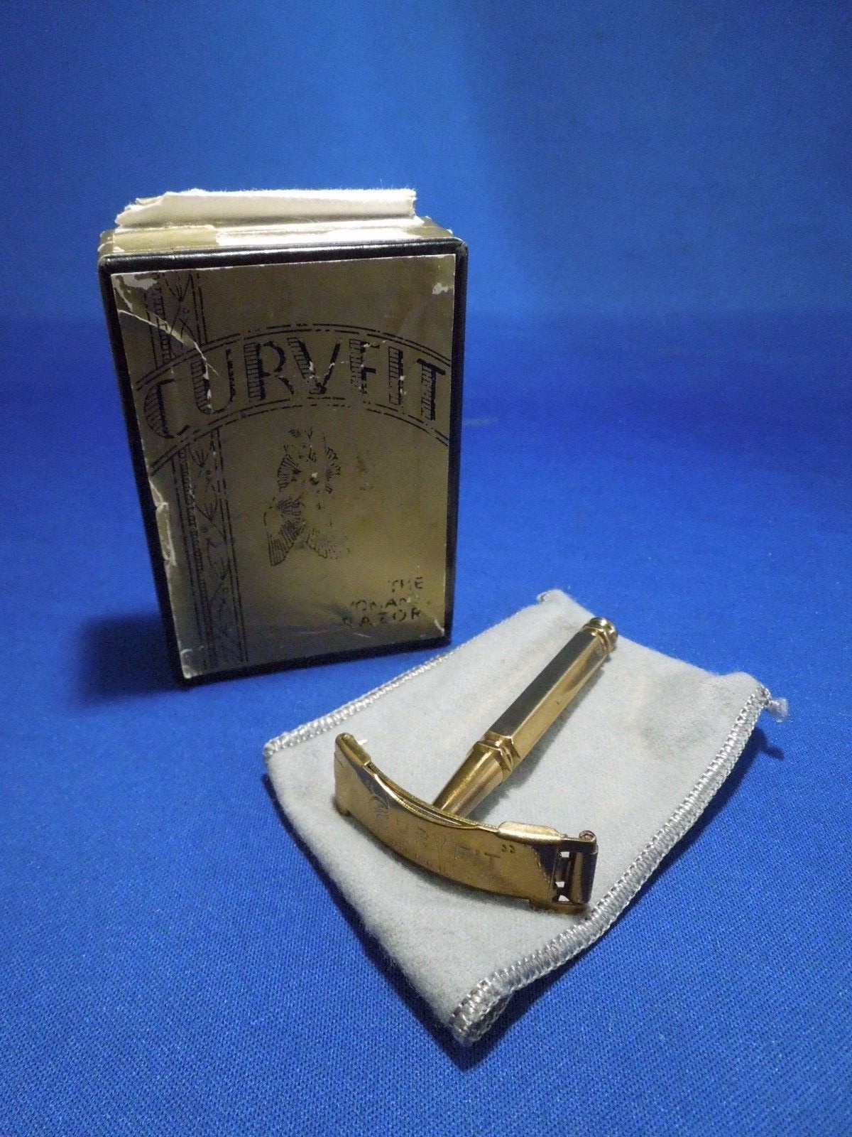 Vintage Curvfit Woman's Shaving Razor- Curved Gold Tone With Pouch and ...