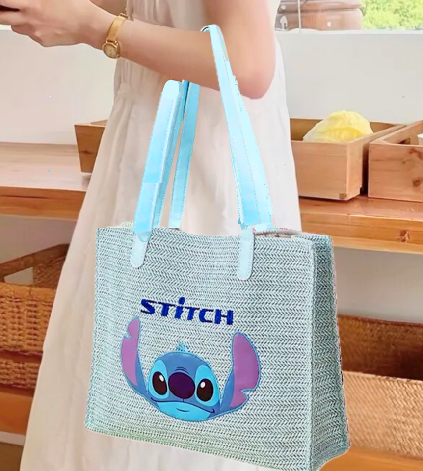 Disney Stitch Woven Straw Tote Bag Lilo & Stitch Braided Raffia ...