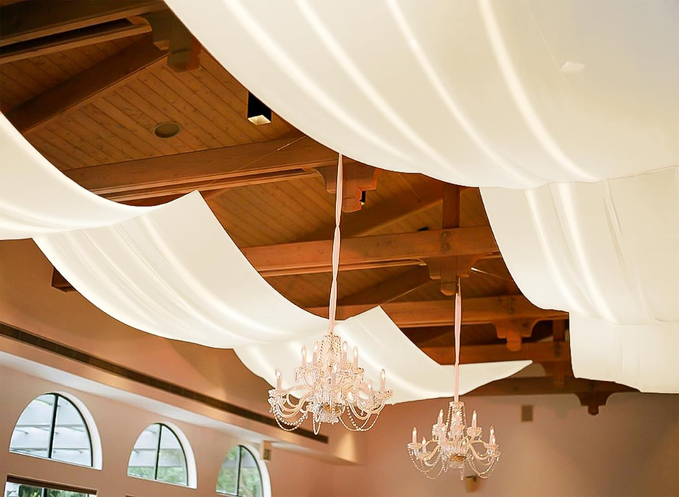 6 Panels Ivory Ceiling Drapes for Wedding, 5Ftx40Ft Ceiling Drapes ...