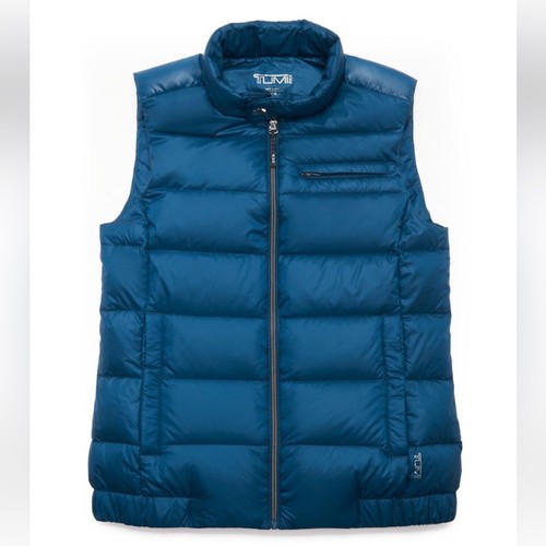 TUMI Pax Womens Quilted Down Zip Front Puffer Vest Blue XL Packable ...