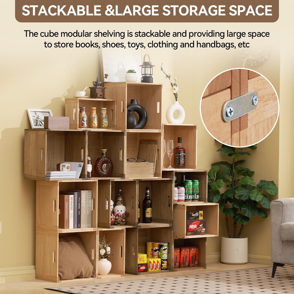 Stackable Wood Storage Cube /Basket/ Bins Organizer for Home Books ...