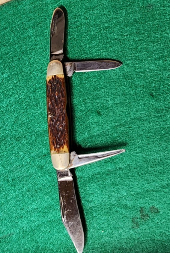 Vintage Wards 4 Blade Bone Handle Pocket Knife Stockman w/ Awl Carbon ...