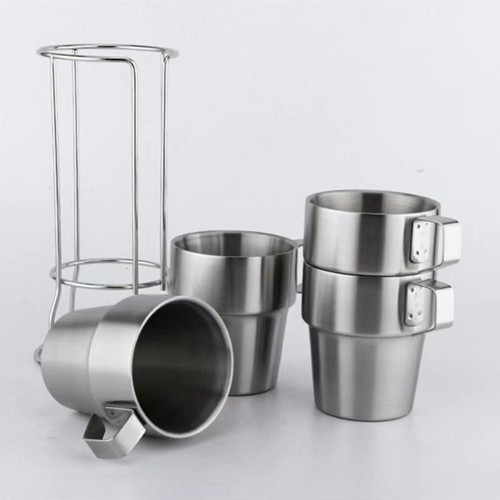 Stainless Steel Coffee Mugs Stackable Camping Mug Set Water Cup Anti ...